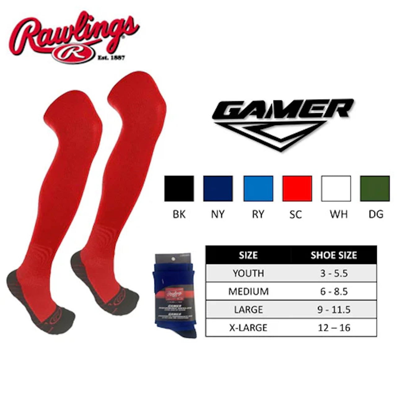 Rawlings Gamer OTK (Over the Knee) Performance Sock (Single) - Gamer-S