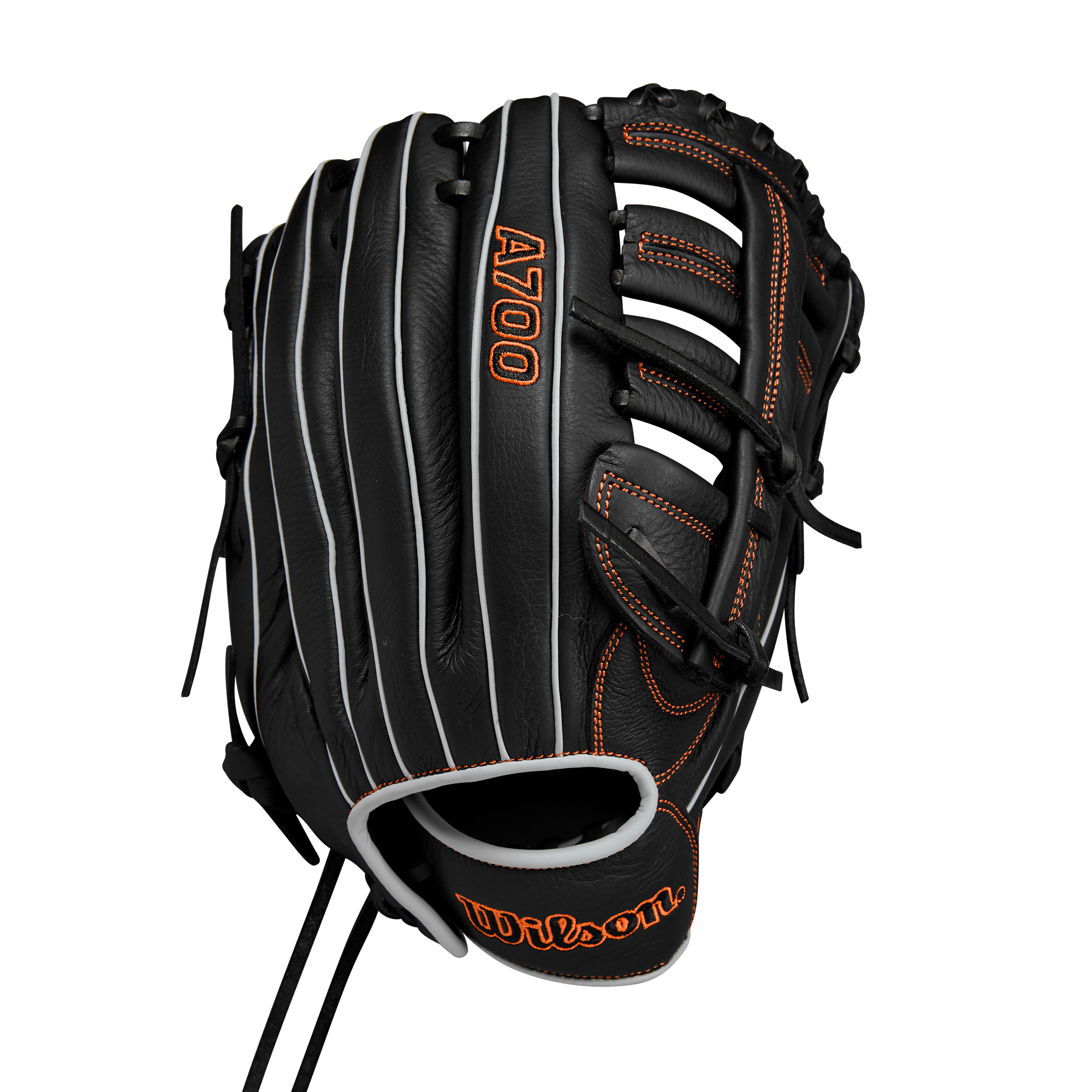 Wilson A700 12.5" Baseball Fielding Glove Black/Orange/Silver - WBW101